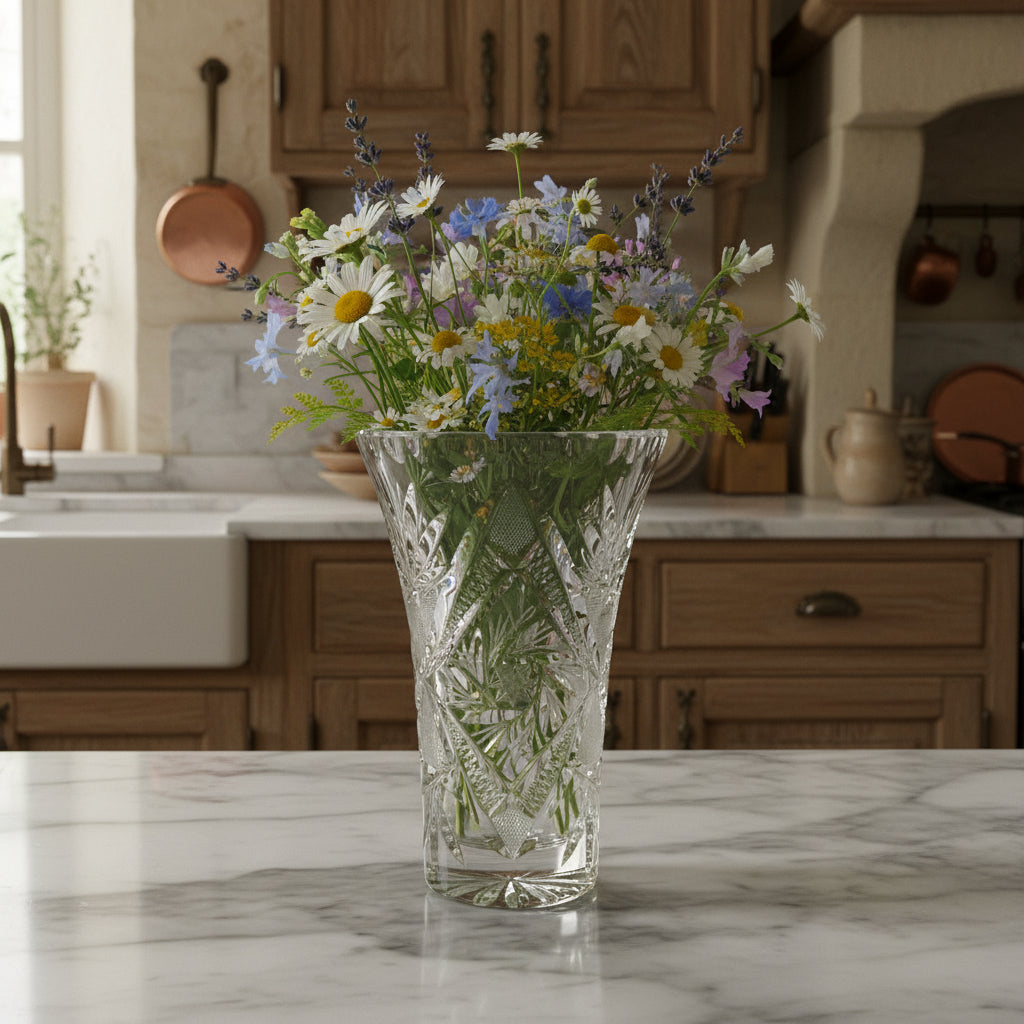 Pinwheel Cut Crystal Vase | Vintage-Style 7.25" Elegant Home Decor ...