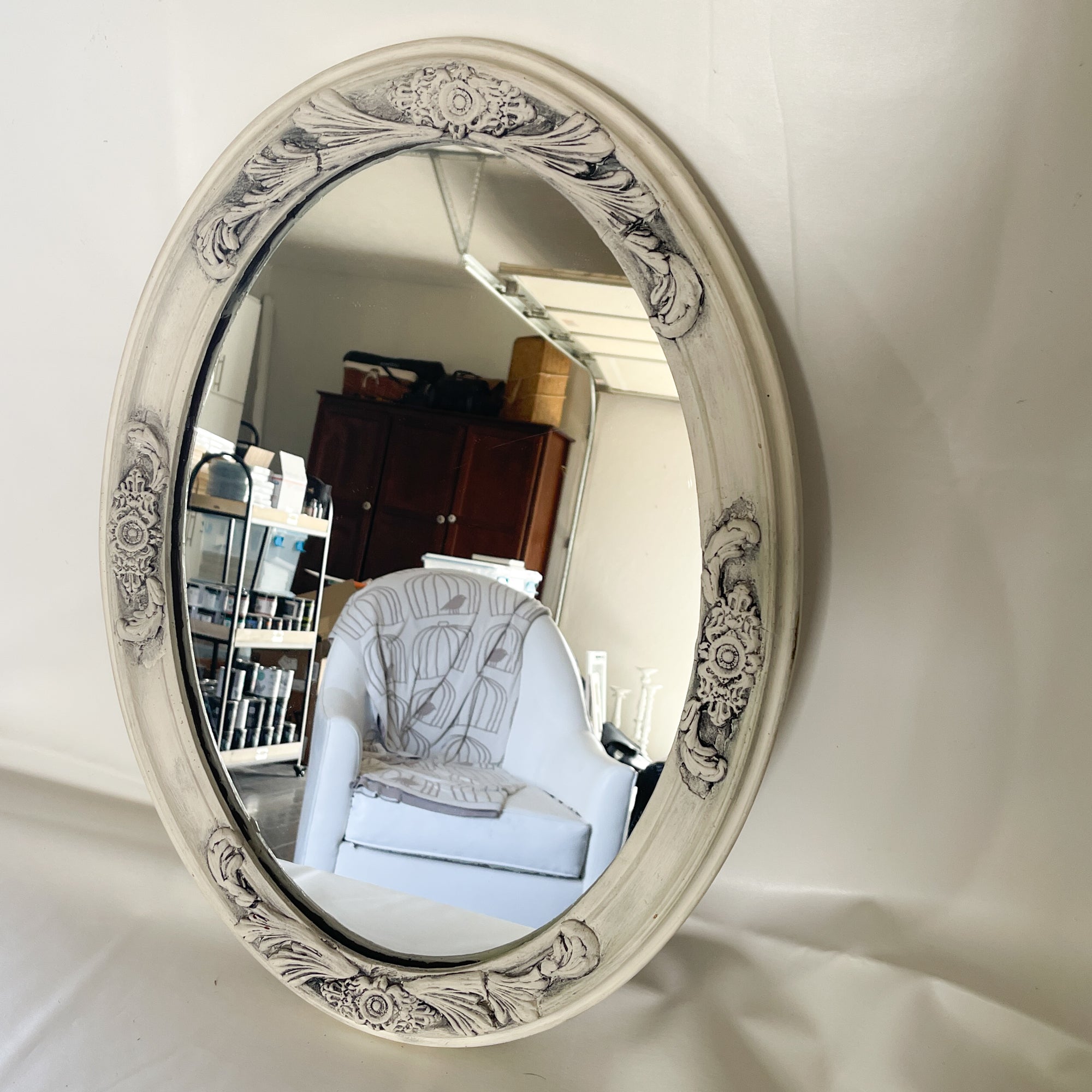 Vintage White Frame Mirror | Farmhouse Decor – Stockton Farm